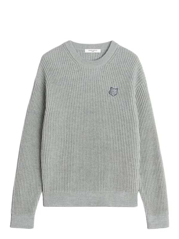 Maison Kitsuné Long Sleeve Knitwear With Embroidered Fox Head Patch - Gray