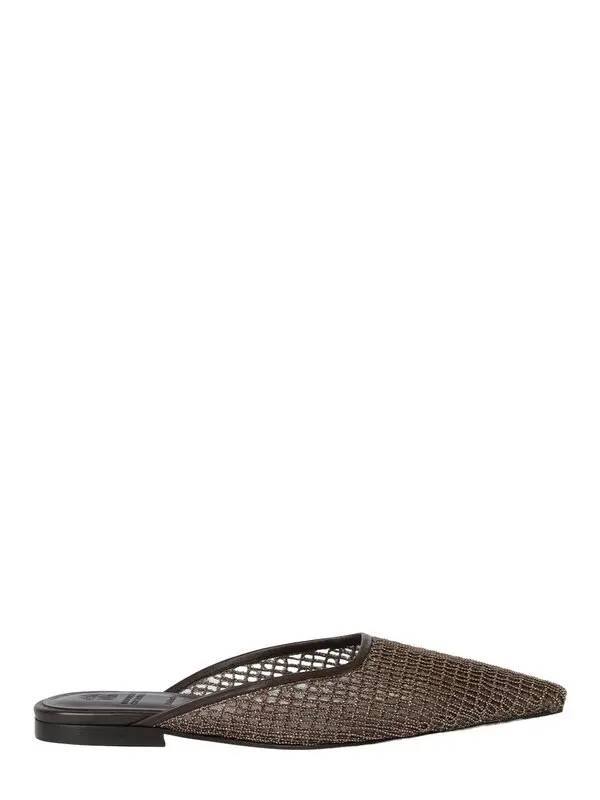 Brunello Cucinelli Square Toe Net-embroidery Mules - Black