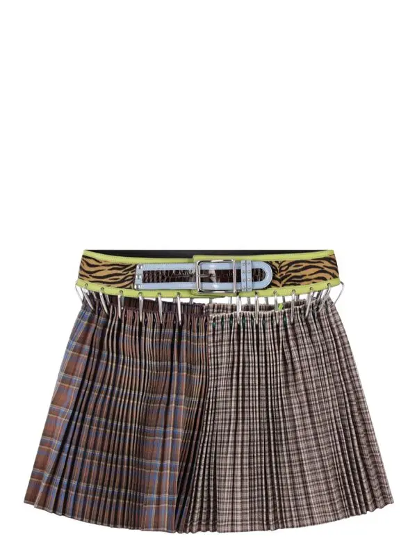 CHOPOVA LOWENA Waist-cinching Plaid Mini Skirt - Black
