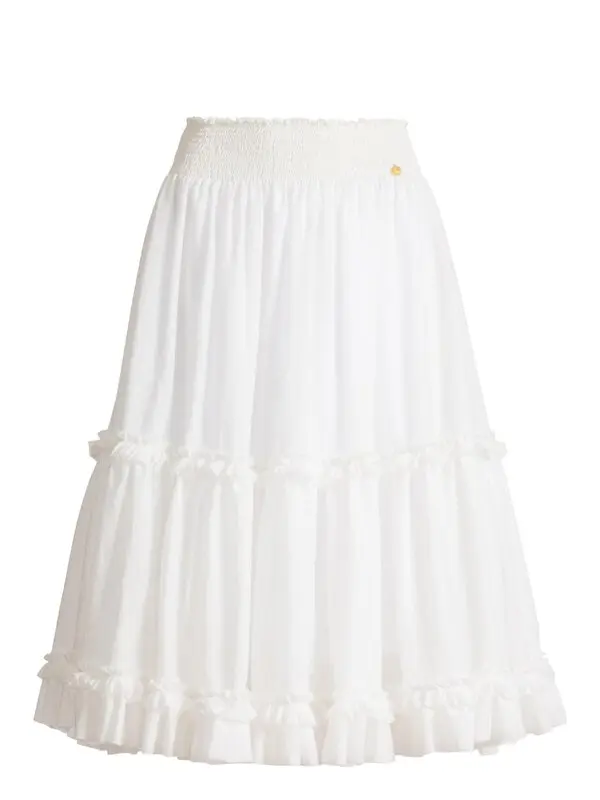Balmain Long Gathered Ruffle Skirt - White
