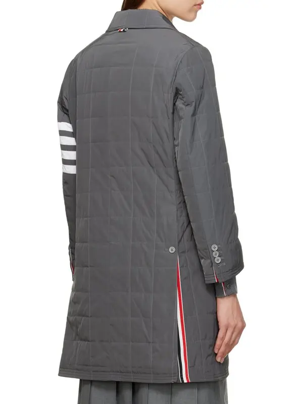 Thom Browne Quilted Down Jacket With Signature Stripes - Medium Gray