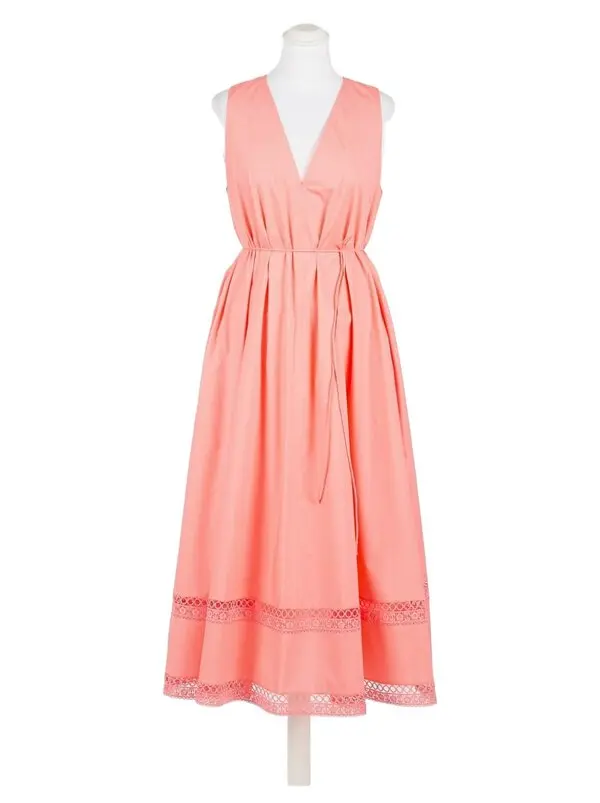 TWINSET Sleeveless V-neck Midi Dress With Belt - Pink