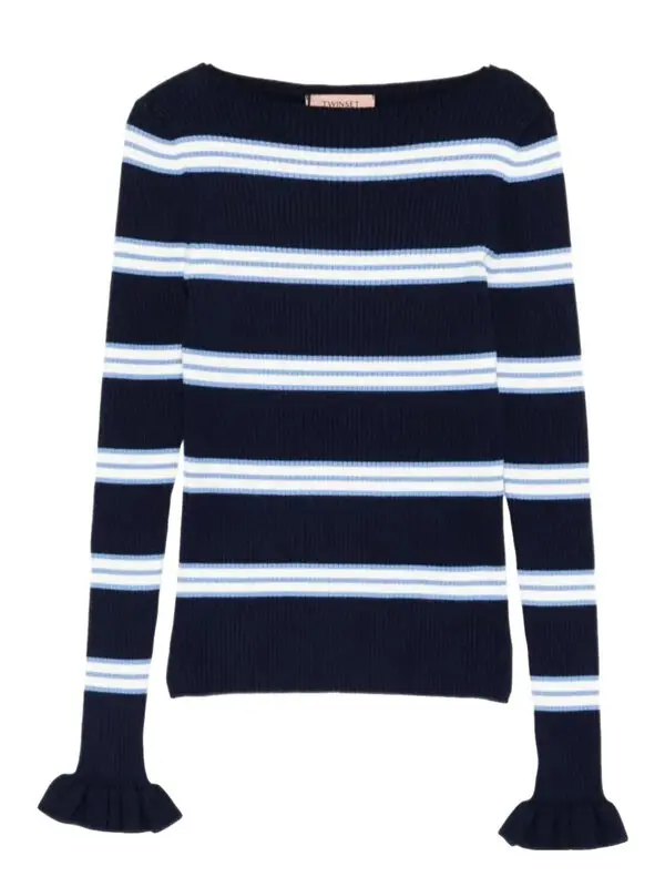 TWINSET Striped Knitted Sweater With Ruffled Cuffs - No