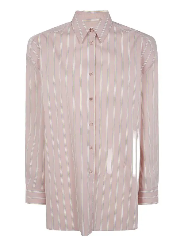 THE FRANKIE SHOP Striped Curved-hem Shirt - Pinkwhitestripes