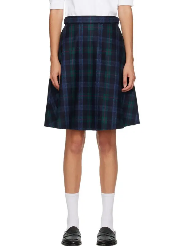 Thom Browne Plaid A-line Skirt - Blue