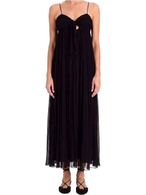 TWINSET Midi Dress With Strappy Neckline And Pleated Skirt - Black