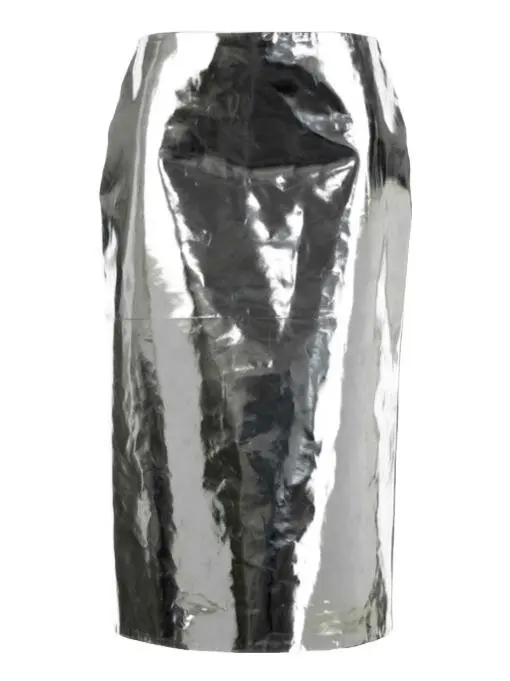 JIL SANDER Metallic Leather Midi Skirt - Silver
