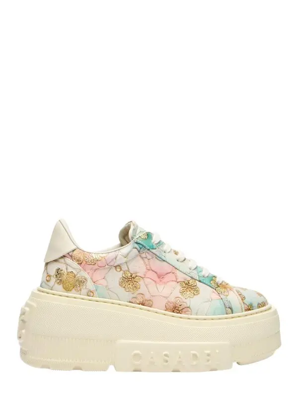 Casadei Floral Detail Lace Up Sneakers - Nude