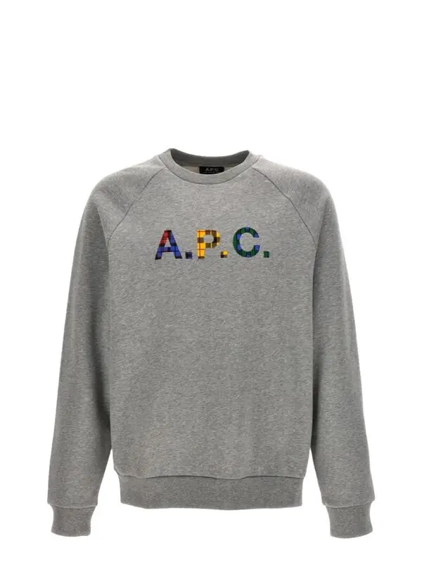 A.p.c. Logo Tartan Crewneck Sweatshirt - Gray