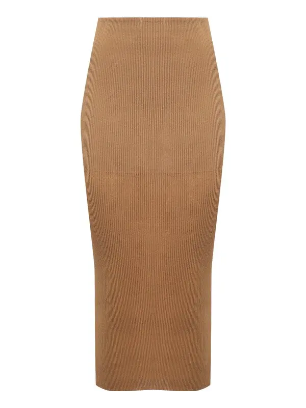 Alberta Ferretti Ribbed Fitted Knitted Midi Skirt - Brown