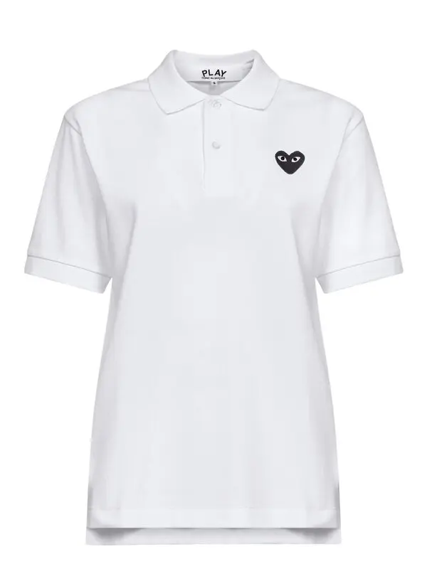Play Comme Des Garcon Short Sleeve Polo Shirt With Black Heart Appliqu - White