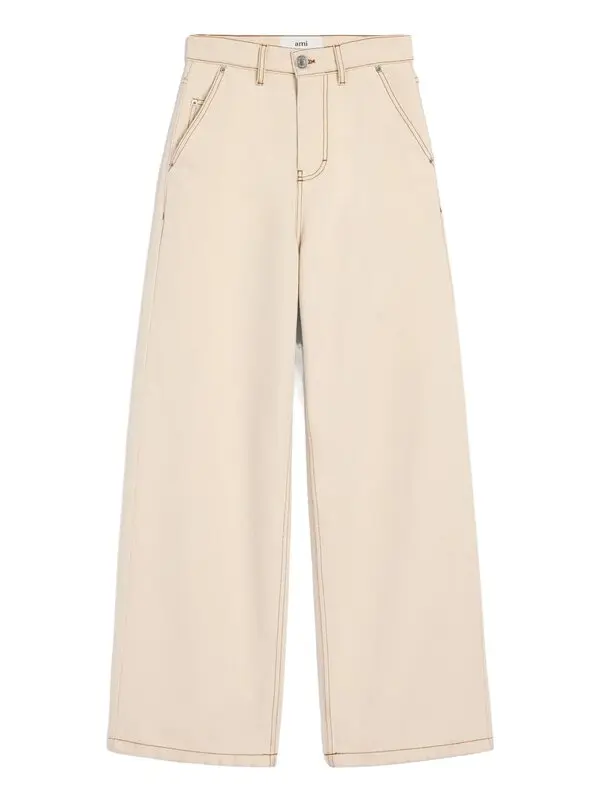 Ami Wide Leg Jeans With Button Closure - White Cream Color