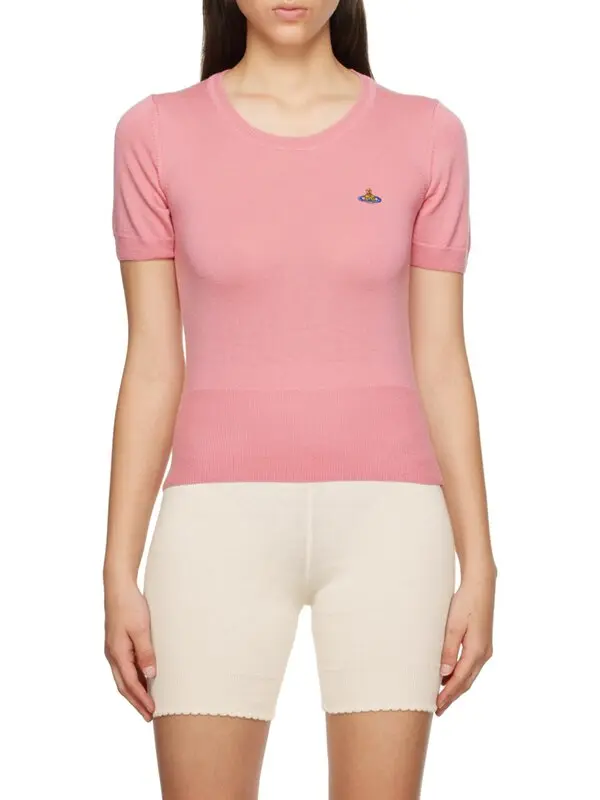 VIVIENNE WESTWOOD Orb-embroidered Knitted T-shirt - Pink