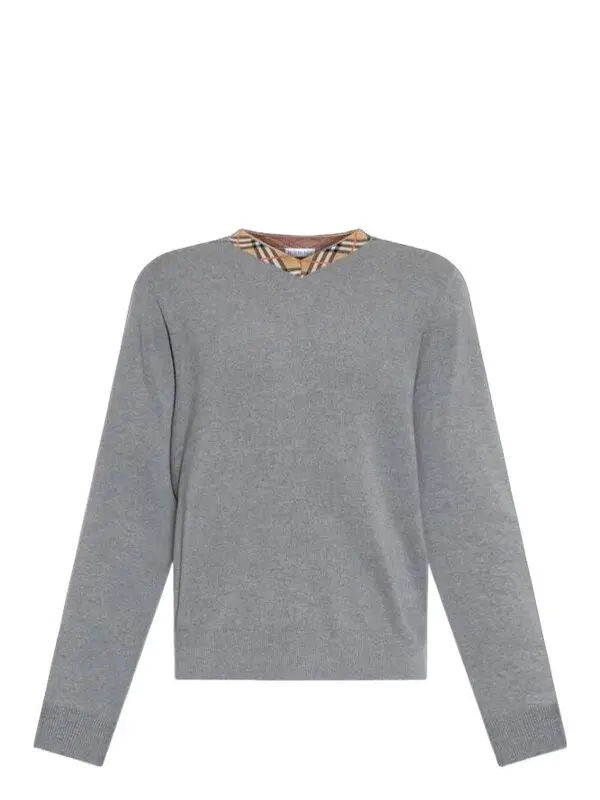 Burberry Check-trim V-neck Jumper - Grey