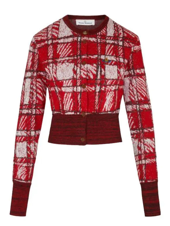 VIVIENNE WESTWOOD Scribble Check Cropped Cardigan - Red