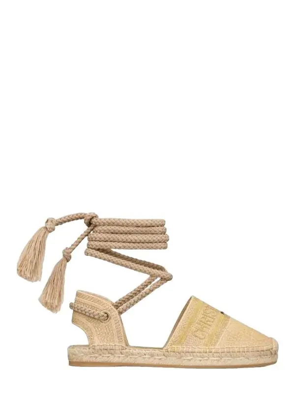 Dior Lace-up Espadrille Flats - Nude
