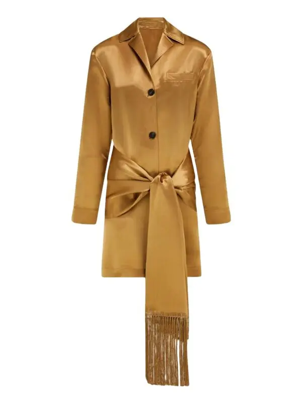FERRAGAMO Satin Jacket With Tasselled Belt - Camel-colored