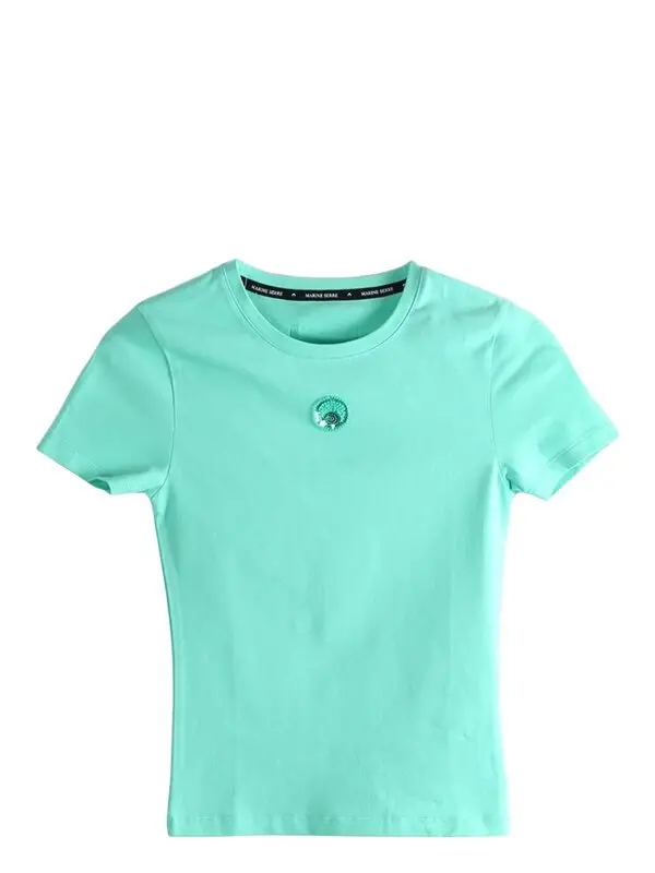 MARINE SERRE Short-sleeved T-shirt With Logo Badge - Green