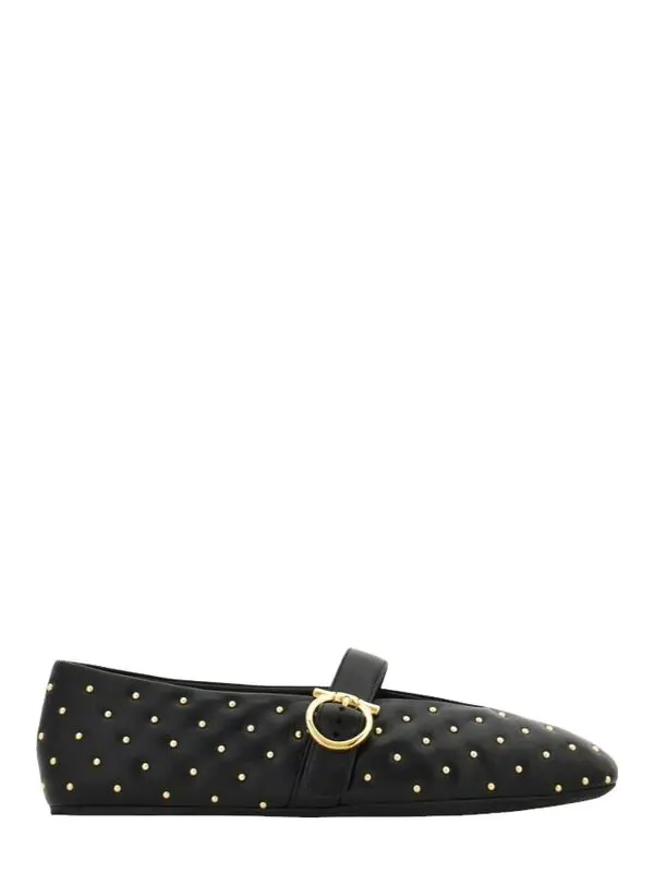 FERRAGAMO Studded Gancini Buckle Ballet Flat - Black