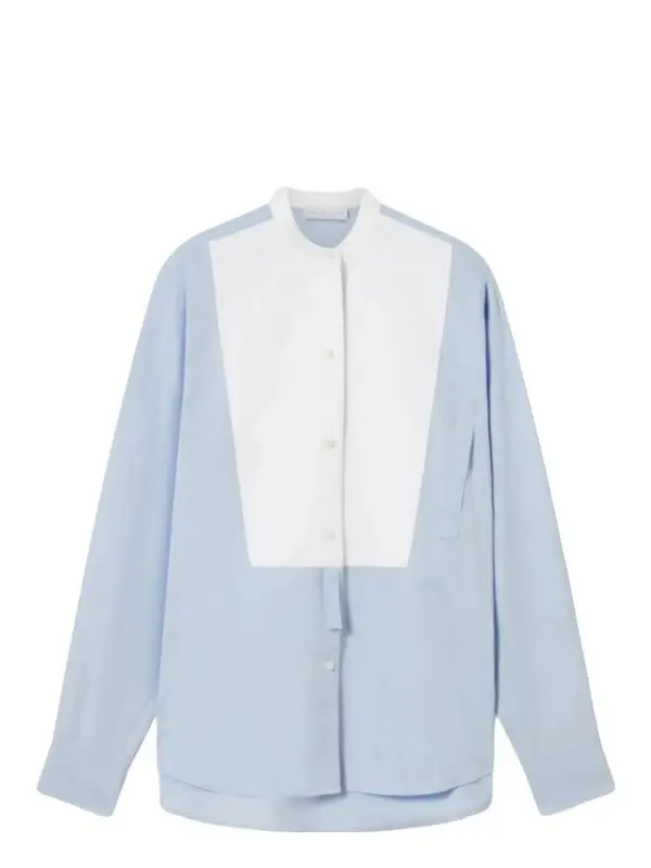Stella McCartney Grandfather Collar Long Sleeve Buttoned Top - Sky-blue