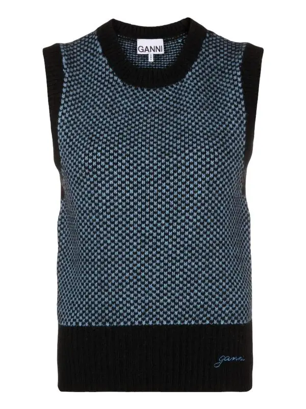GANNI Logo-embroidered Knit Vest - Black
