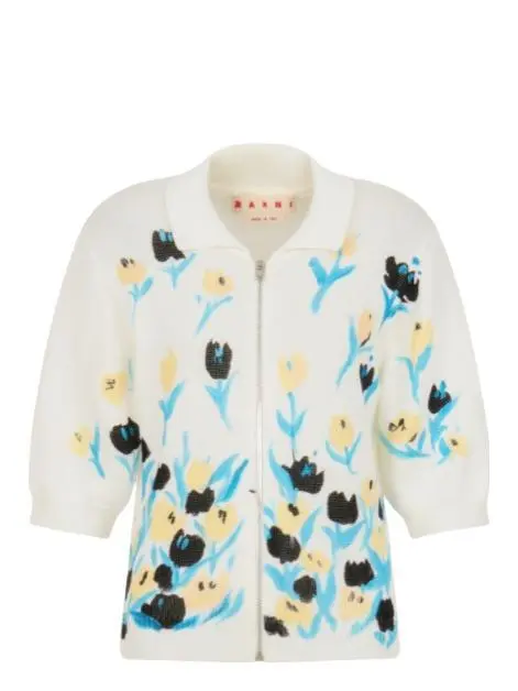 Marni Floral Zip Cardigan - Vanilla