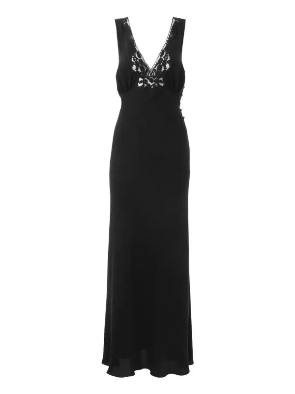 Chloé Sleeveless Silk Jacquard Column Gown With Lace Detail - Black