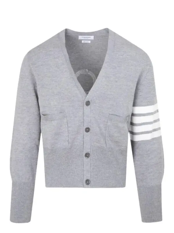 Thom Browne 4-bar Stripe V-neck Cardigan - Light Gray