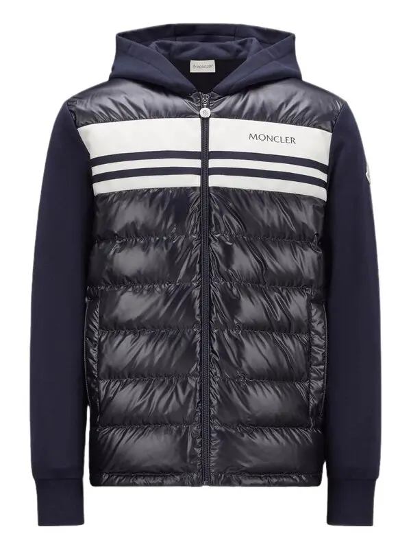 Moncler Padded Zip-up Hoodie With Logo Stripes - Navy Blue