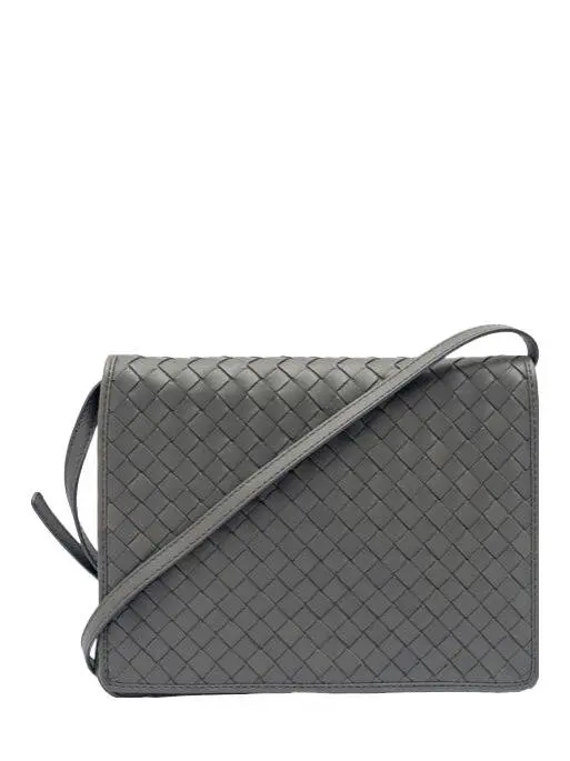 Bottega Veneta Flap-over Woven Shoulder Bag - Black