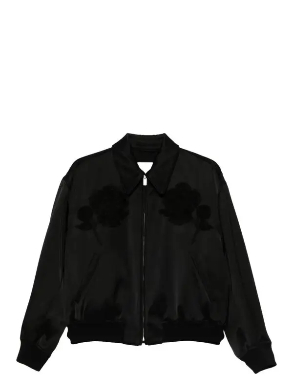 JIL SANDER Duchess Satin Jacket With Floral Appliqu - Black