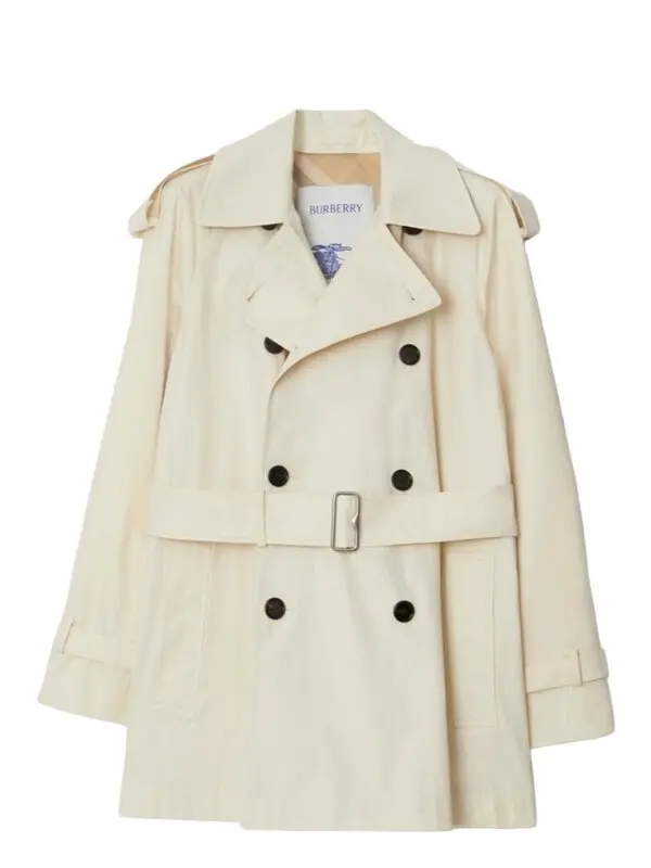 Burberry Double Breasted Belted Trench Coat - White
