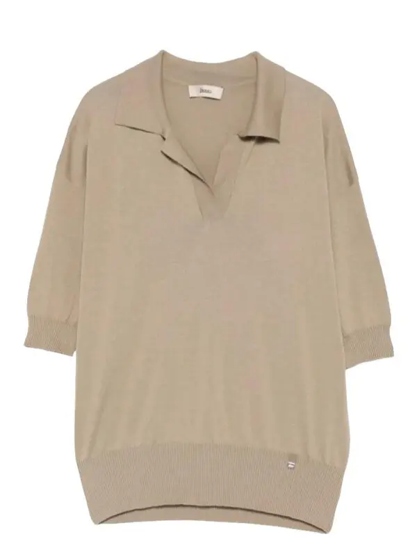 Herno V-neck T-shirt With Polo Collar - Nude