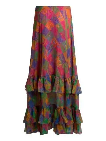 Etro Silk Crepon Maxi Skirt With Ruffles And Geometric Paisley Motif - Color