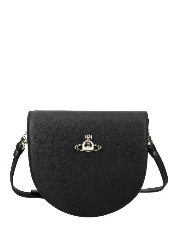 VIVIENNE WESTWOOD Saffiano Leather Saddle Crossbody Bag - Black