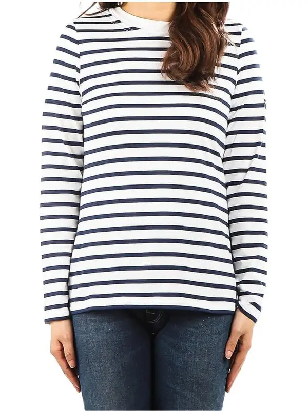 Saint James Long Sleeve Striped Crewneck T-shirt - White