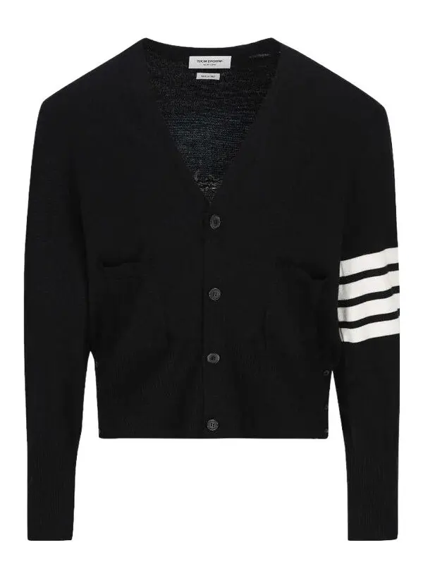 Thom Browne 4-bar Stripe V-neck Cardigan - Black