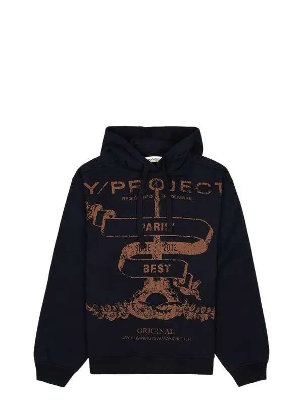 Y/project Hoodie With Printed Front - Black