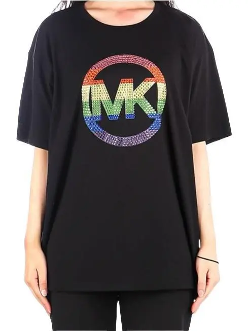 Michael Kors Rhinestone Rainbow-logo T-shirt - Black