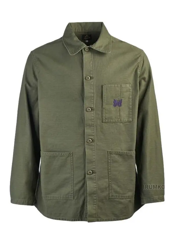 Needles Long Sleeve Collared Jacket With Button Closure - Olive Green