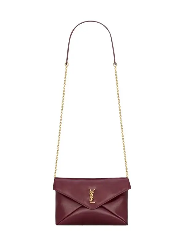 Saint Laurent Cassandre Chain Pouch In Shiny Leather - Deep Ruby Red Color