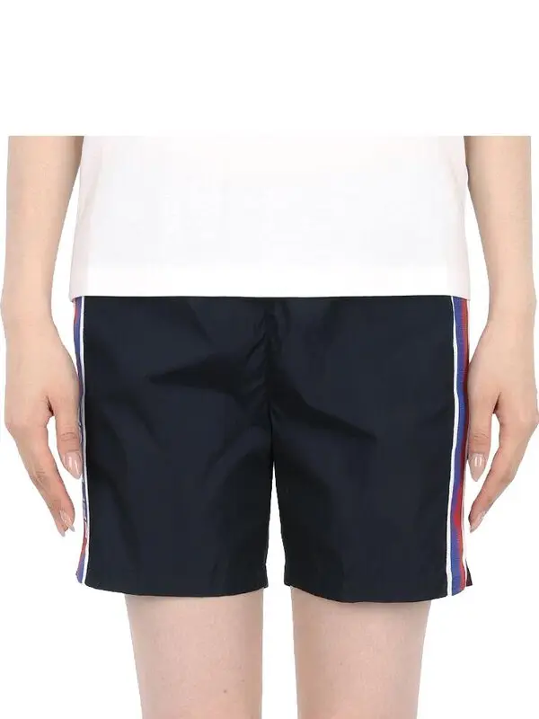 Moncler Elastic Waist Shorts With Striped Trim - Navy