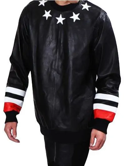 Givenchy Crew Neck Sweatshirt With Star Embellishments And Striped Cuffs - Black