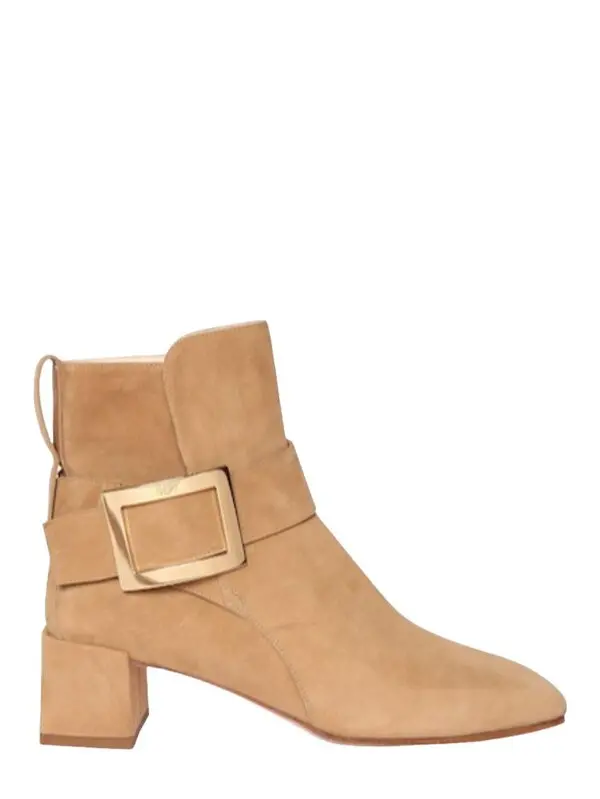 ROGER VIVIER City Suede Ankle Boots With Metal Buckle - Nude