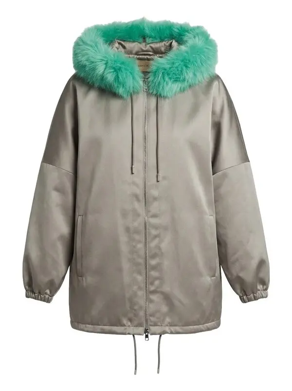 Gucci Shearling Trim Hooded Jacket - Gray