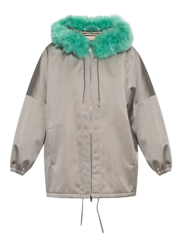 Gucci Shearling Trim Hooded Jacket - Gray