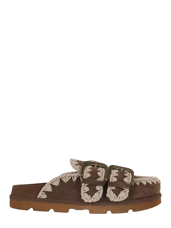 Mou Crochet Buckle Mules - Brown