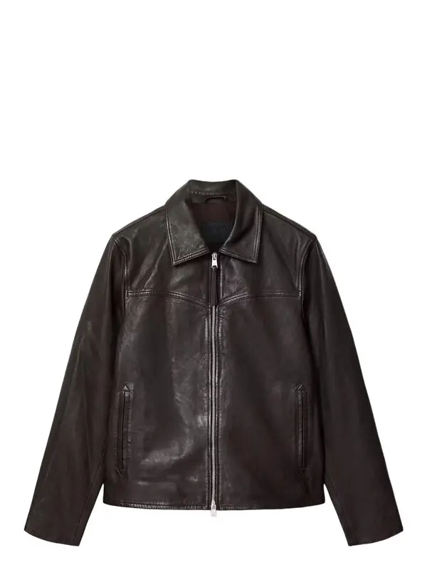 ALLSAINTS Long Sleeve Leather Jacket - Trail Brown