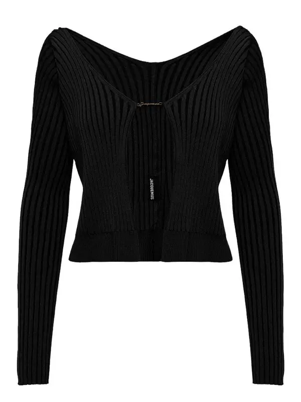 Jacquemus Ribbed Knit Logo Cardigan - Black
