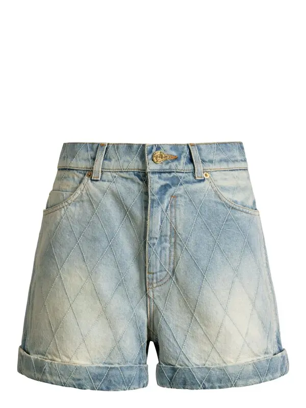Balmain Topstitched Denim Shorts - Blue